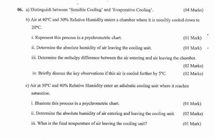Solved 06. a) Distinguish between Sensible Cooling and | Chegg.com