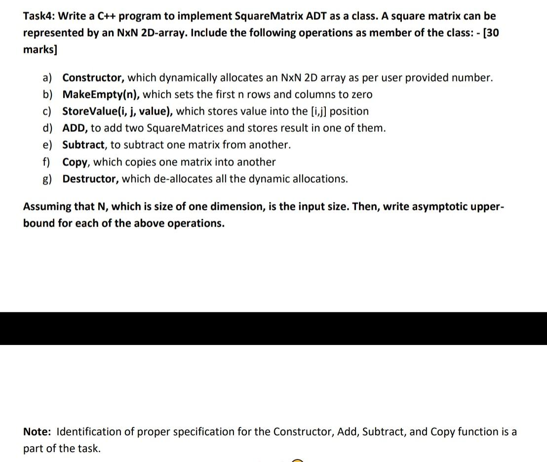 Solved Task4 Write A C Program To Implement Square Matrix Chegg