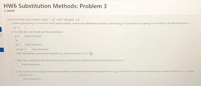 Solved HW6 Substitution Methods: Problem 3 (1 point) Solve | Chegg.com