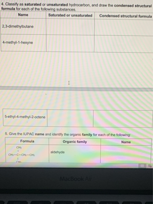 Solved 4. Classify as saturated or unsaturated hydrocarbon, | Chegg.com