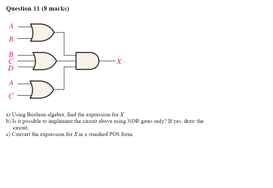 Solved Question 11 (8 ﻿marks)a) ﻿Using Boolean algebra, find | Chegg.com
