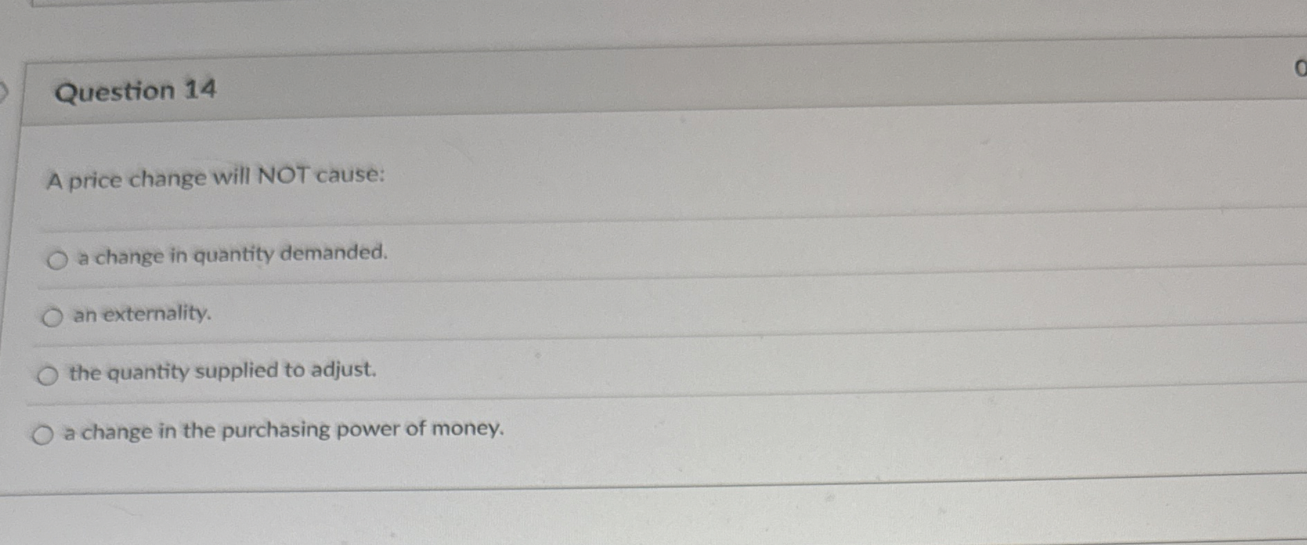 Solved Question 14A price change will NOT cause:a change in | Chegg.com