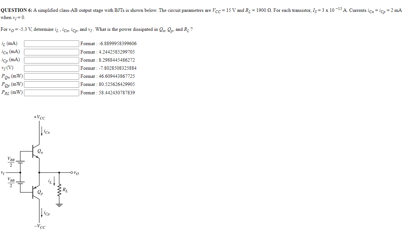 Question 6 A Simplified Class Ab Output Stage With