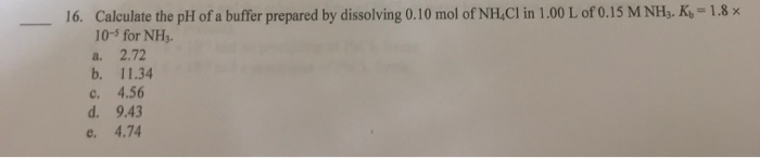 Solved Calculate the pH of a buffer prepared by dissolving | Chegg.com