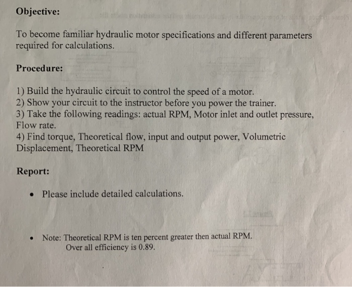 Solved Objective: To become familiar hydraulic motor | Chegg.com