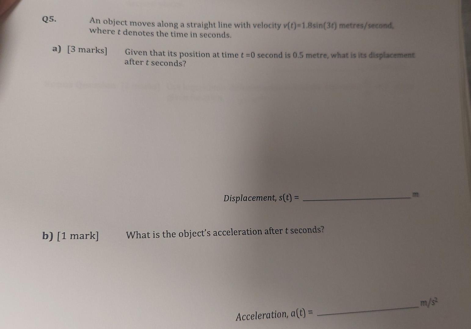 Solved Q5 An Object Moves Along A Straight Line With