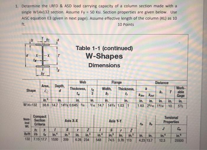 Solved 1. Determine the LRFD & ASD load carrying capacity of | Chegg.com