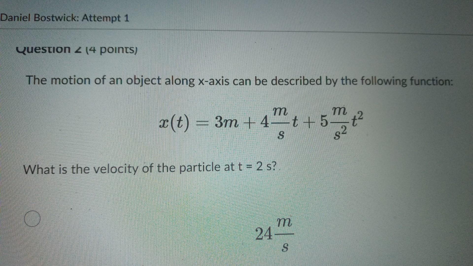 Solved The motion of an object along x-axis can be described | Chegg.com