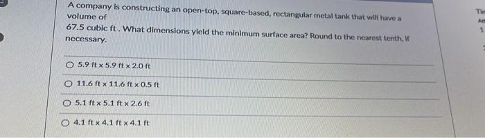Solved A company is constructing an open-top, square-based, | Chegg.com