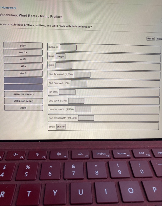 Solved Homework Vocabulary: Word Roots - Metric Prefixes n | Chegg.com