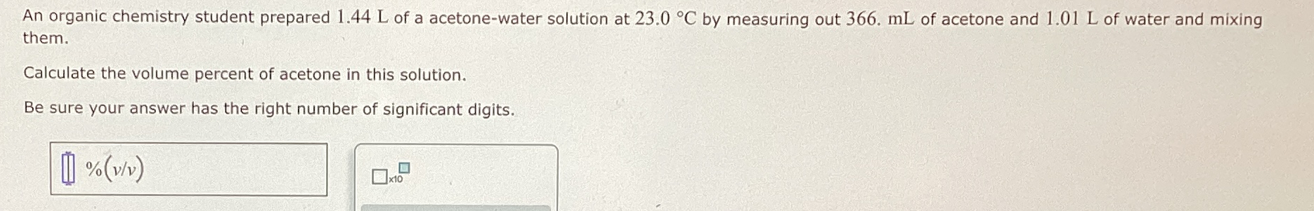 Solved An organic chemistry student prepared 1.44L ﻿of a | Chegg.com