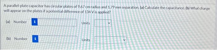 Solved A parallel-plate capacitor has circular plates of | Chegg.com