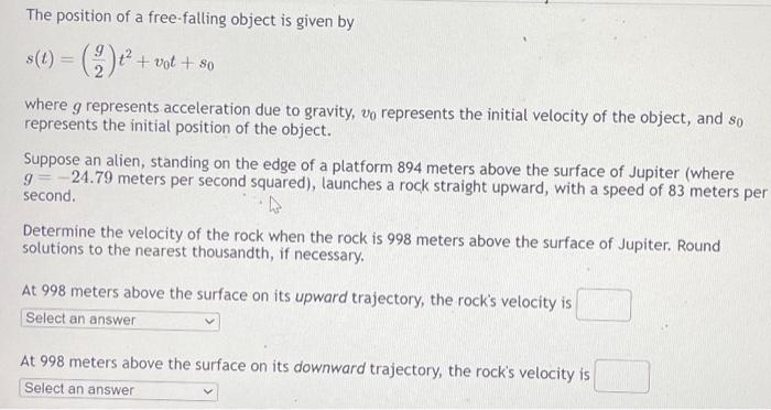 Solved The position of a free-falling object is given by | Chegg.com