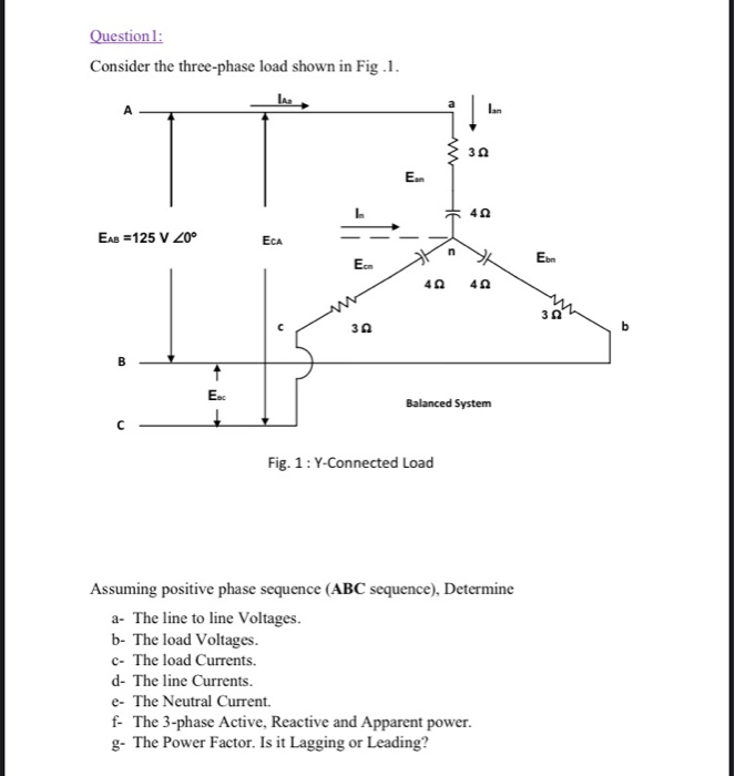 Solved Questionl: Consider the three-phase load shown in | Chegg.com
