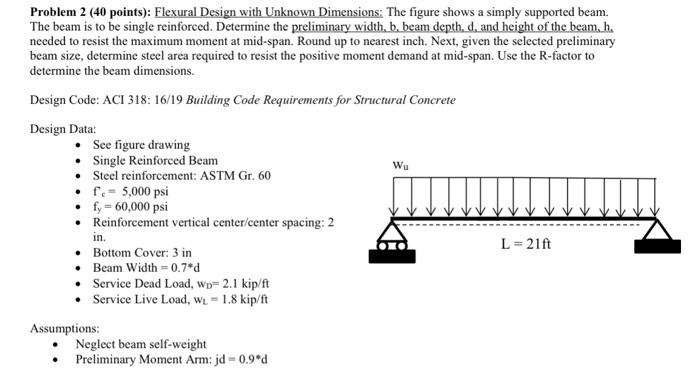 Solved Problem 2 (40 points): Flexural Design with Unknown | Chegg.com