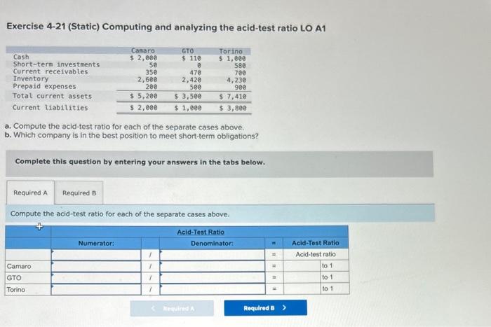 Solved Exercise 4-21 (Static) Computing and analyzing the | Chegg.com