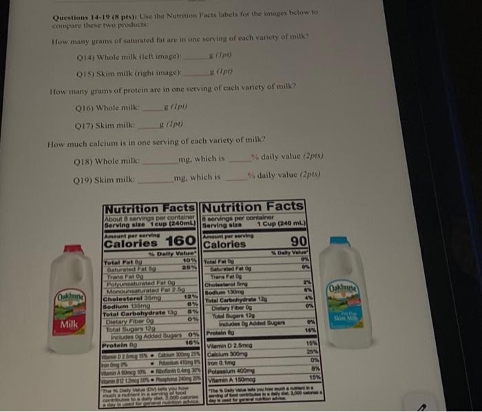 Solved Questions 14-19 (8 pts): Use the Nutrition Facts | Chegg.com