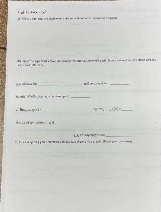 Solved 2) g(x) = 4x - x2 28) Make a sign chart to show where | Chegg.com