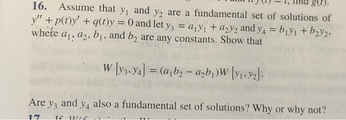 Solved 16. Assume that y1 and y2 are a fundamental set of | Chegg.com