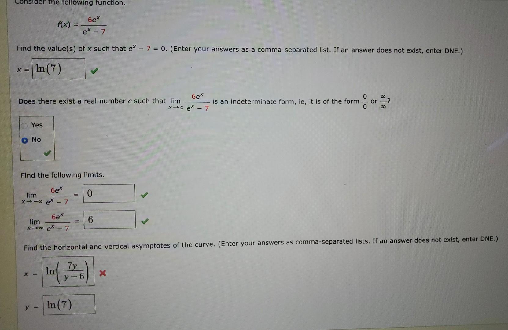 Solved Fxex−76ex Find The Values Of X Such That Ex−70