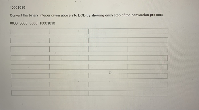 Solved 10001010 Convert the binary integer given above into | Chegg.com