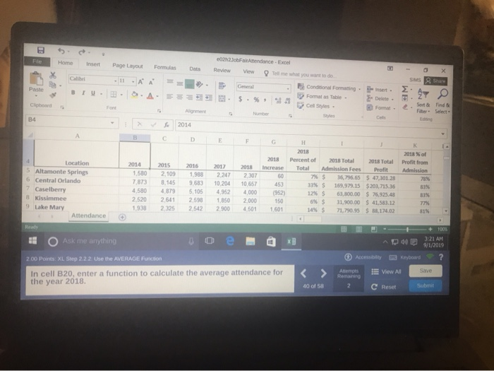 Solved In cell B20, enter a function to calculate the | Chegg.com