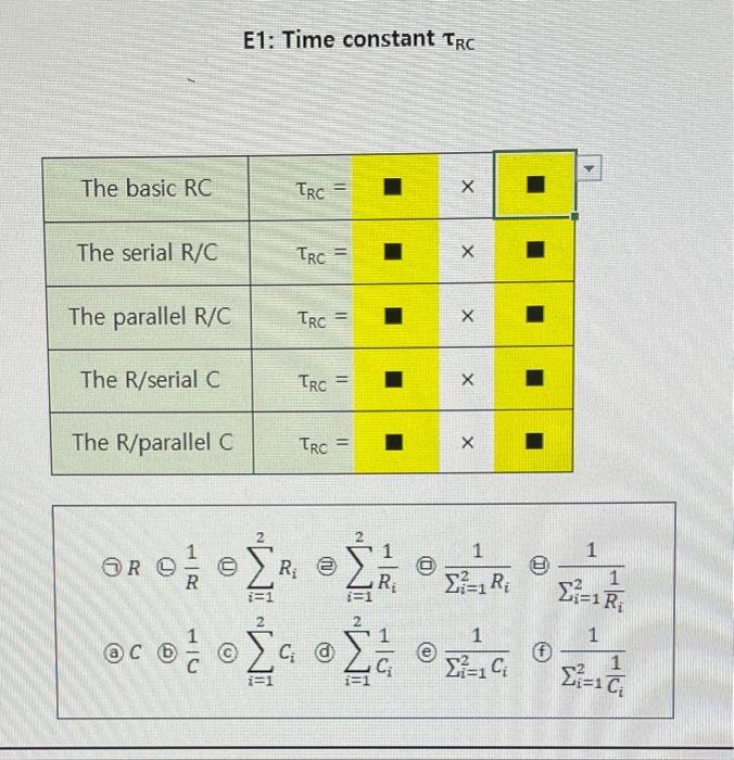 Solved E1: Time constant TRC The basic RC TRC = o Х @ The | Chegg.com