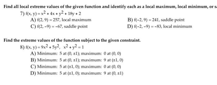 Solved Find all local extreme values of the given function | Chegg.com