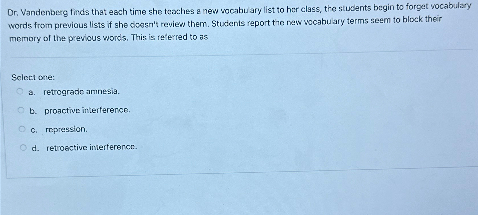 Solved Dr. ﻿Vandenberg finds that each time she teaches a | Chegg.com