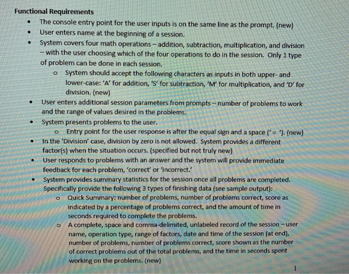 Solved . . - . Functional Requirements The console entry | Chegg.com