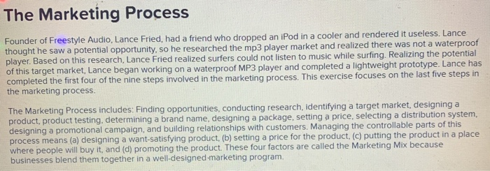 Solved The Marketing Process Founder of Freestyle Audio, | Chegg.com