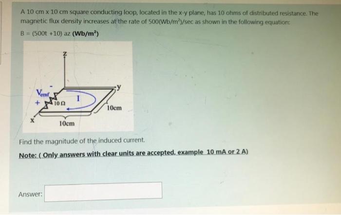 Solved A 10 cm×10 cm square conducting loop, located in the | Chegg.com