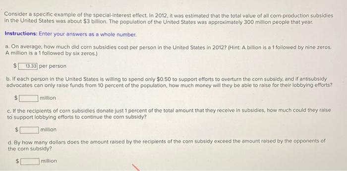 Solved Consider a specific example of the special-interest | Chegg.com