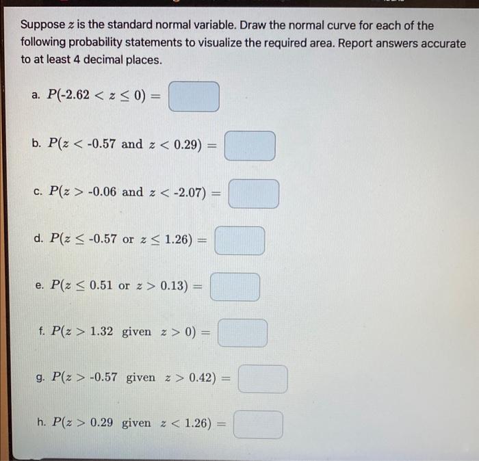 Solved Suppose z is the standard normal variable. Draw the | Chegg.com