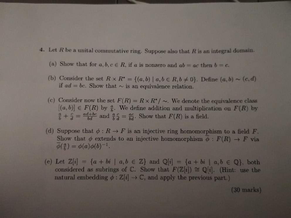 Solved 4. Let R be a unital commutative ring. Suppose also | Chegg.com