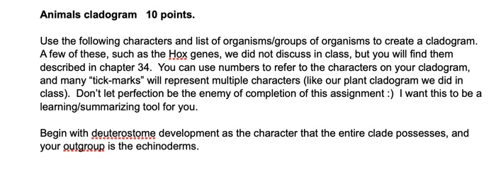 Solved Animals cladogram 10 points. Use the following | Chegg.com