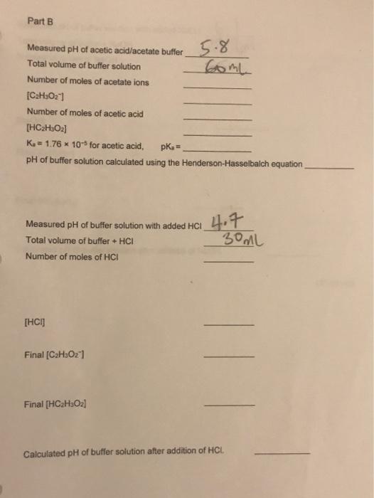 Solved Part B Measured pH of acetic acid/acetate buffer 5.8 | Chegg.com