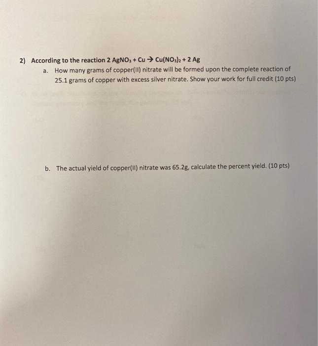 Solved 2) According to the reaction 2 AgNO3 + Cu + Cu(NO3)2 | Chegg.com