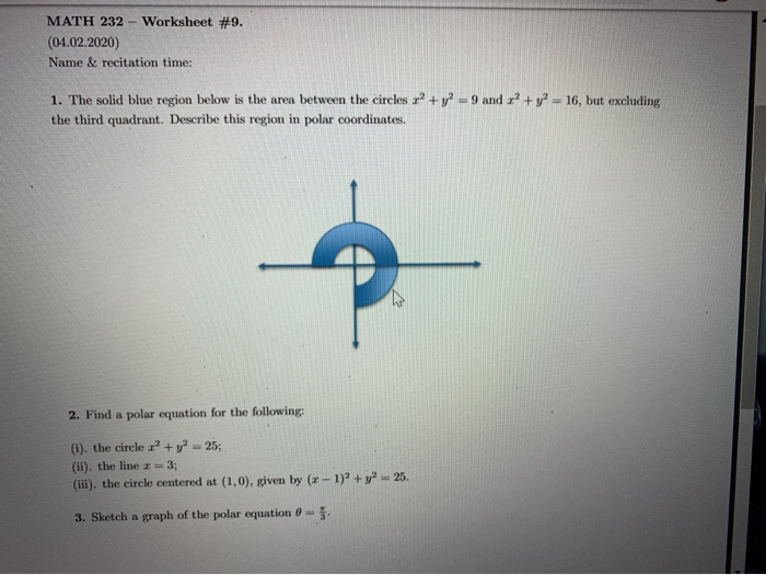Solved MATH 232 - Worksheet #9. (04.02.2020) Name & | Chegg.com