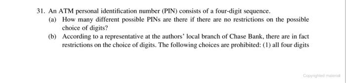 Solved An ATM personal identification number (PIN) consists | Chegg.com