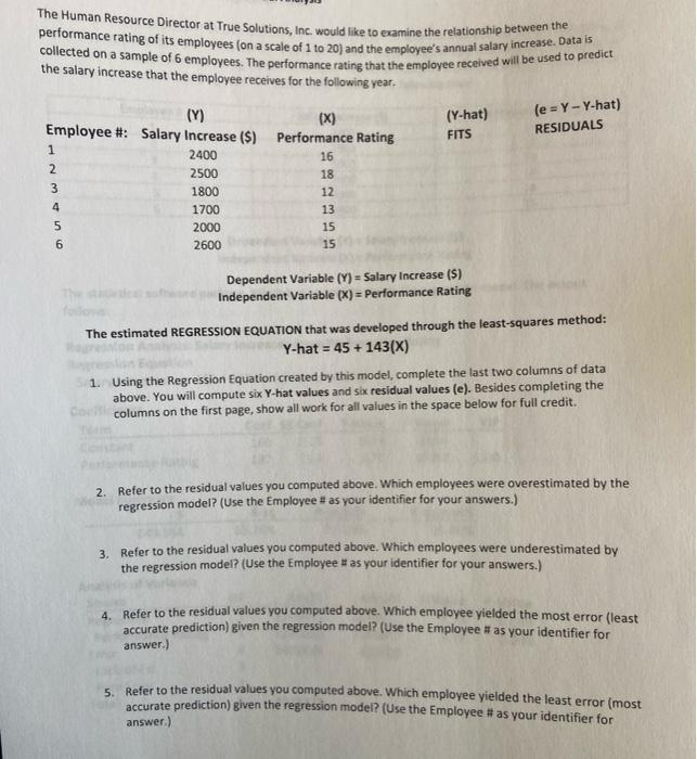 Solved The Human Resource Director at True Solutions, Inc. | Chegg.com