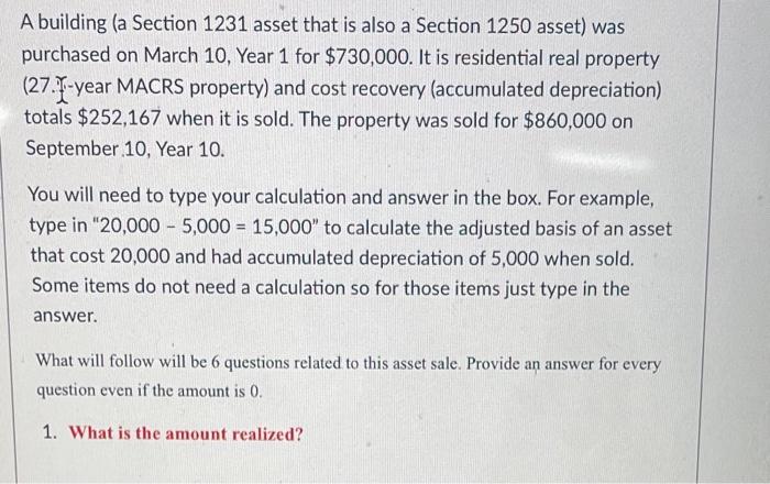 Solved A building (a Section 1231 asset that is also a | Chegg.com