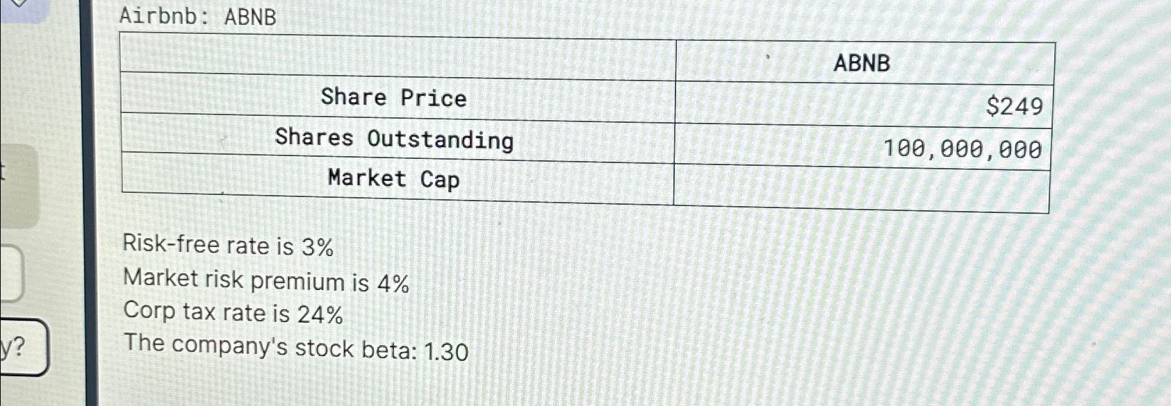 Solved Airbnb: ABNB\table[[,ABNB],[Share Price,$249 | Chegg.com