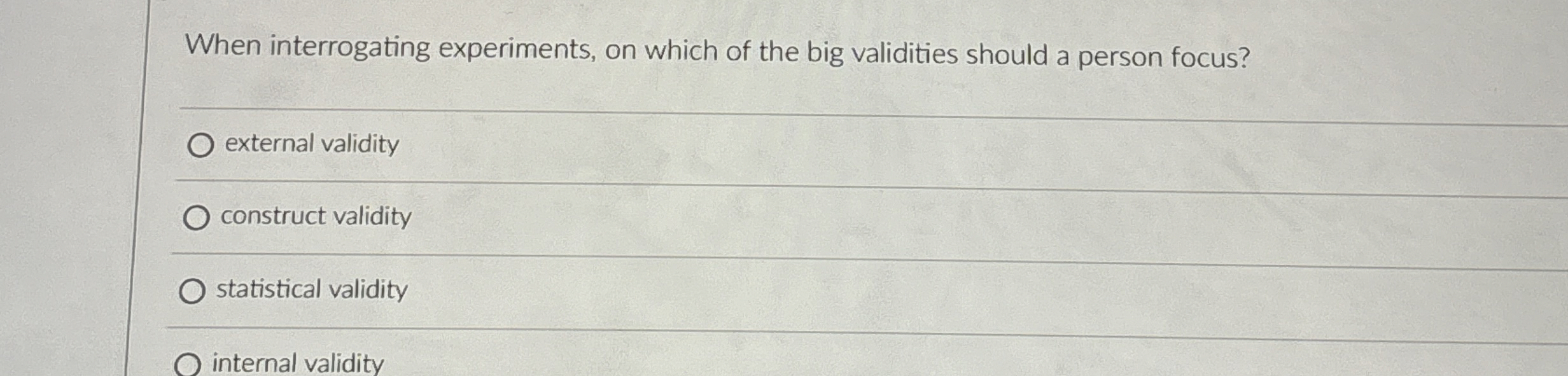 Solved When interrogating experiments, on which of the big | Chegg.com