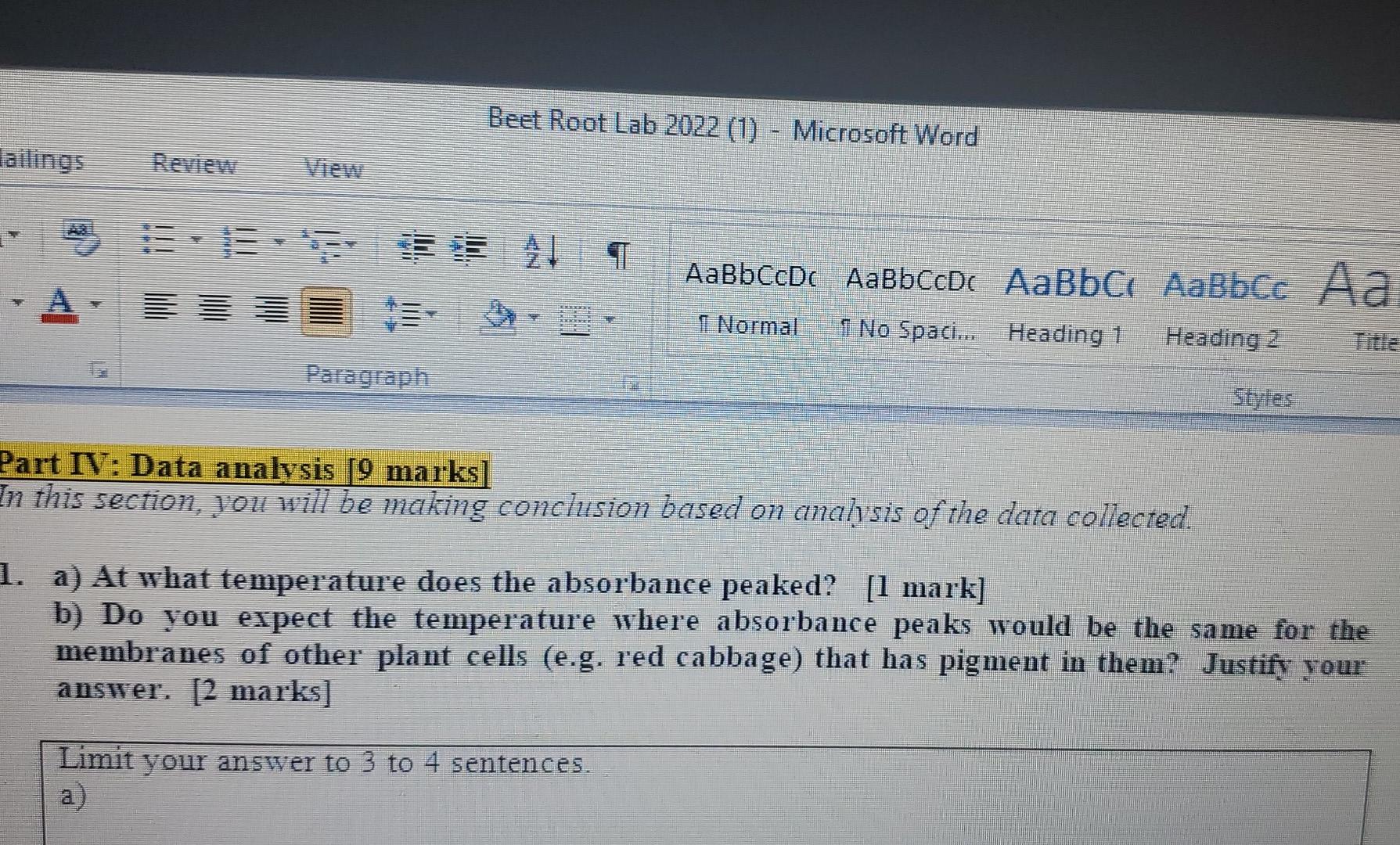 Solved Beet Root Lab 2022 (1) - Microsoft Word 15 lailings ¶ | Chegg.com