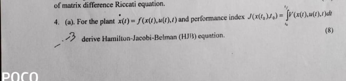 Solved of matrix difference Riccati equation. 4. (a). For | Chegg.com