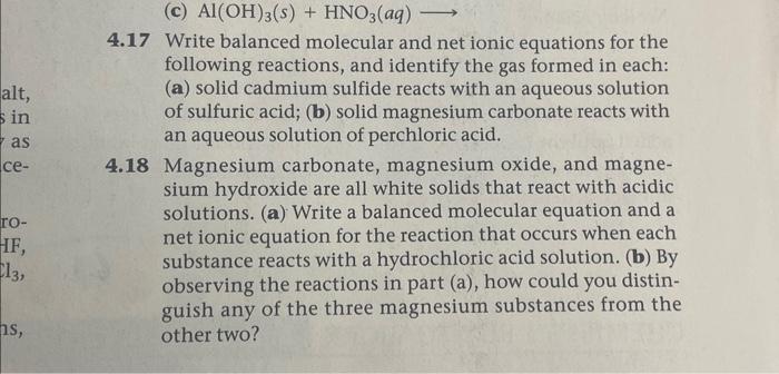 Solved (c) Al(OH)3(s)+HNO3(aq) 1.17 Write balanced | Chegg.com