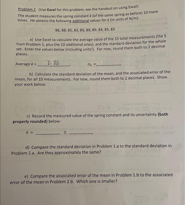 Solved Problem 2 (Use Excel for this problem; see the | Chegg.com