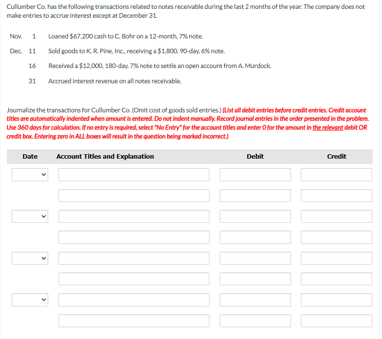 Solved Cullumber Co. ﻿has the following transactions related | Chegg.com