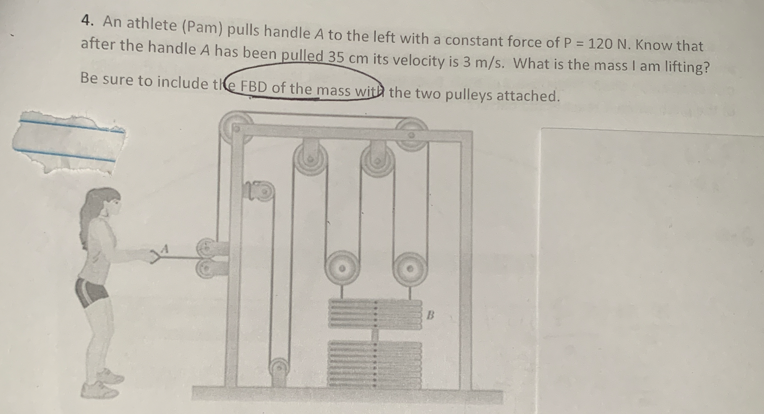 Solved An athlete ( ﻿Pam ) ﻿pulls handle A ﻿to the left with | Chegg.com